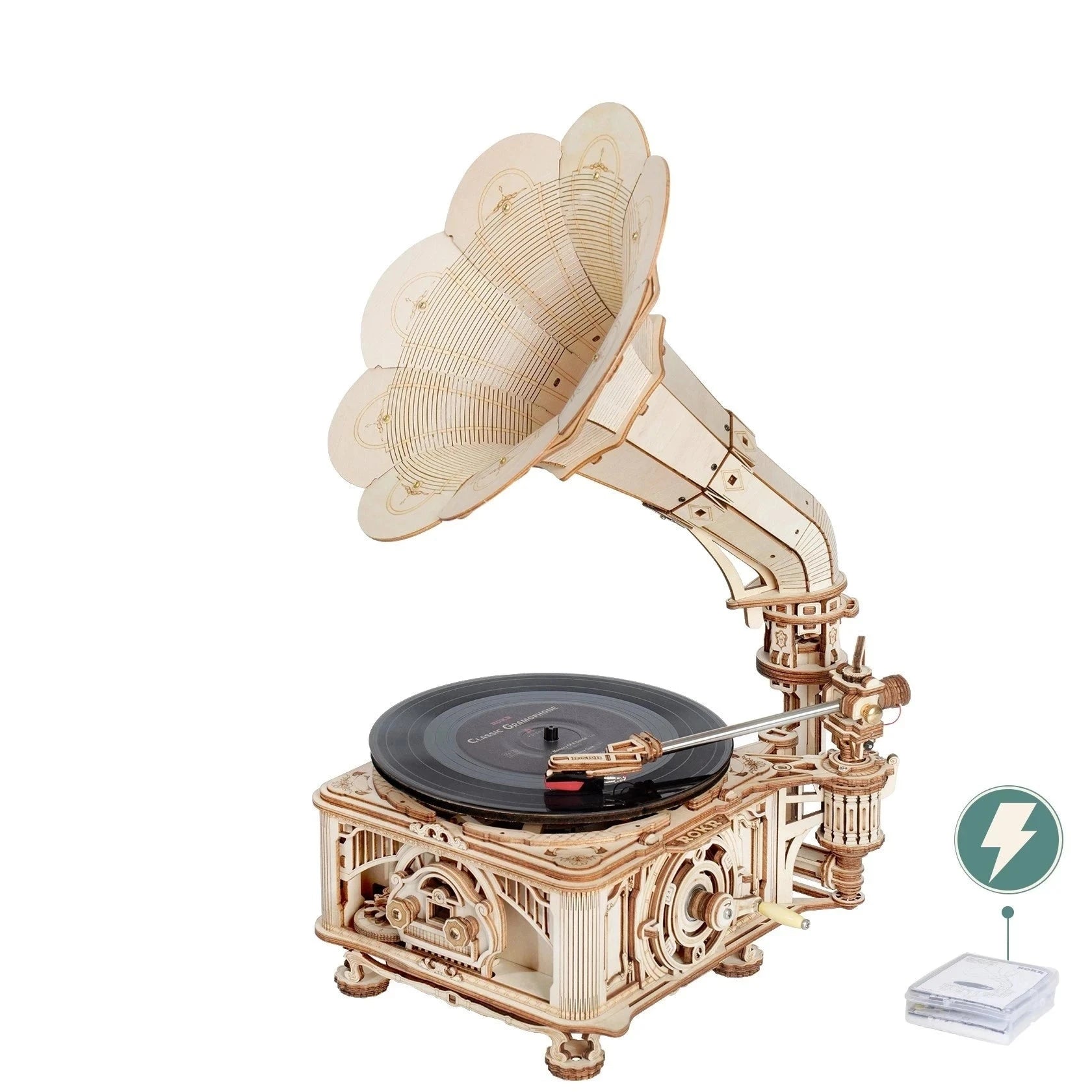 Robotime Hand Crank Classic Gramophone with Music 1:1 424pcs Wooden Mo