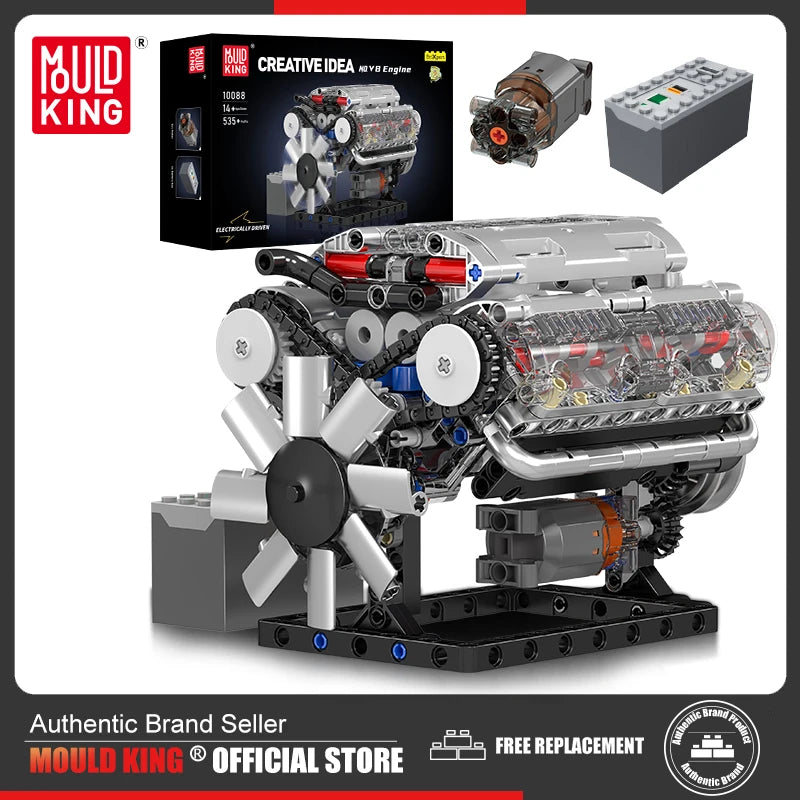 Technincal Car Building Block MOC Motorized V8 Engine Model Assembly C