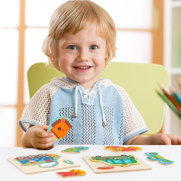 Baby Toy 3D Wooden Puzzle Kids Toy Wood Jigsaw Puzzle Cartoon Animal V